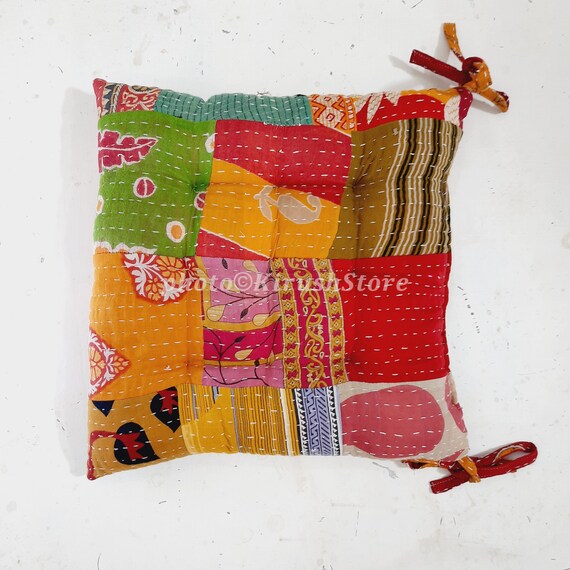 Vintage Kantha Soft Patchwork Chair Seat Pad Dining Bed Room | Etsy