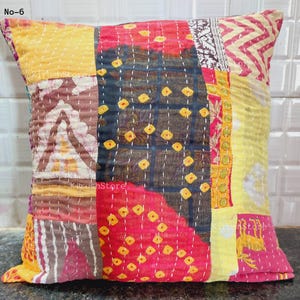 Mixed Assorted Set of 5 Pcs Vintage Kantha Handmade Patchwork Cushion Cover , Decorative Pillow ...