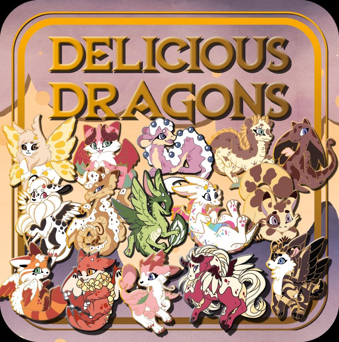 Delicious Dragons - Cute Pasty Dragons Enamel Pins - 15 Different ...