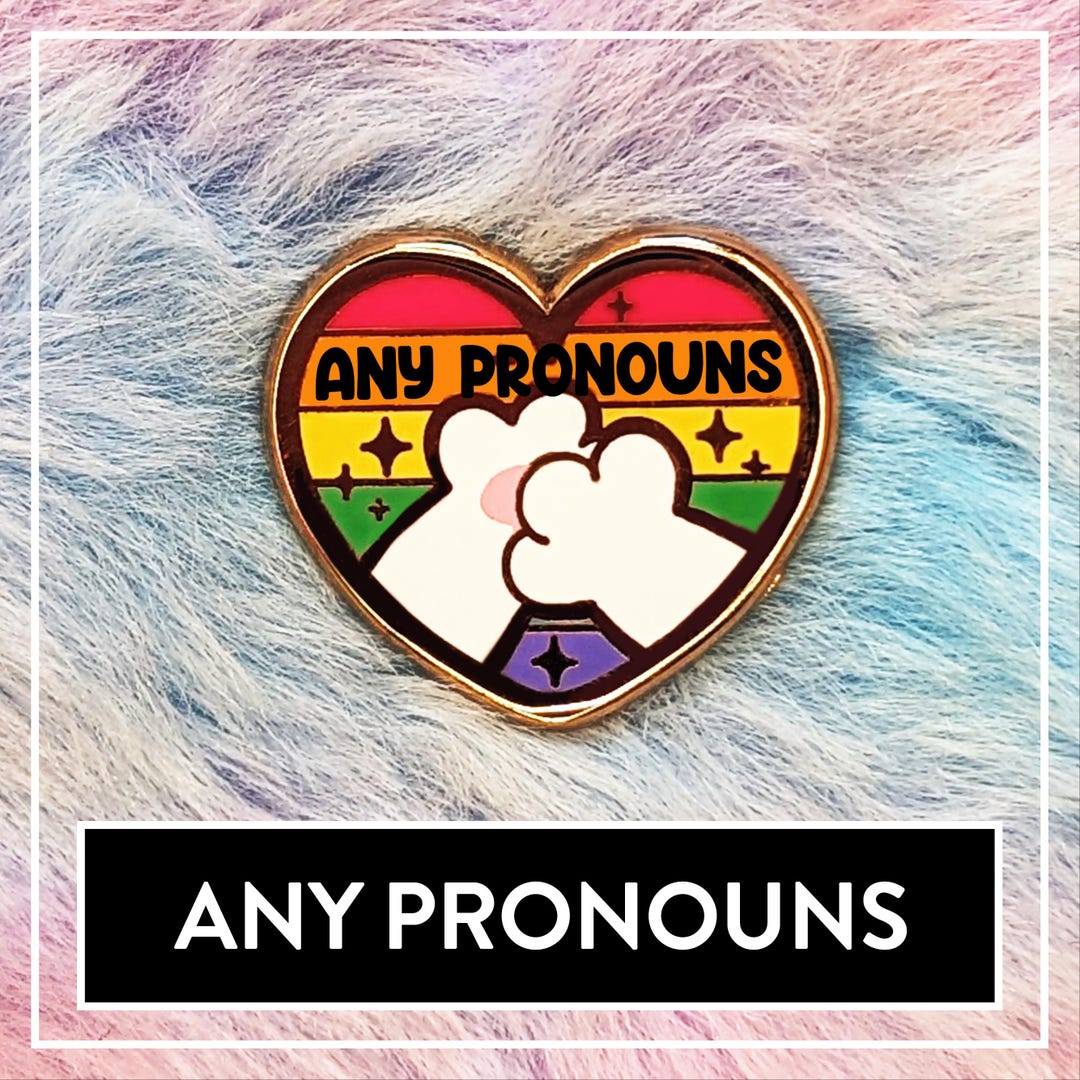 ANY PRONOUNS Pronoun Mini Pin Paws'n'Pride - LQBTQIA+ Cat small hard ...