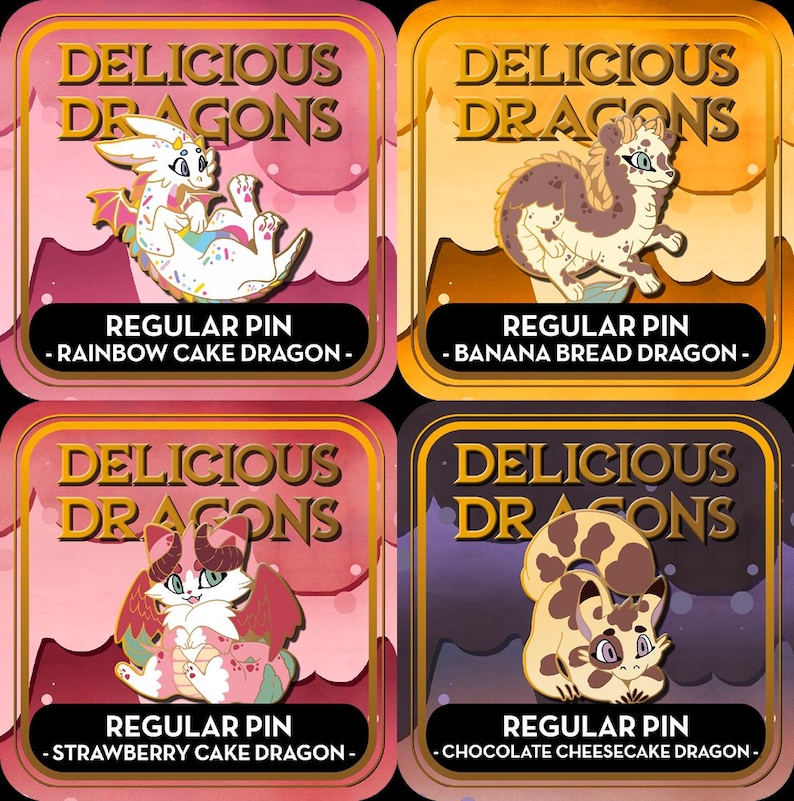 Delicious Dragons - Cute Pasty Dragons Enamel Pins - 15 Different ...