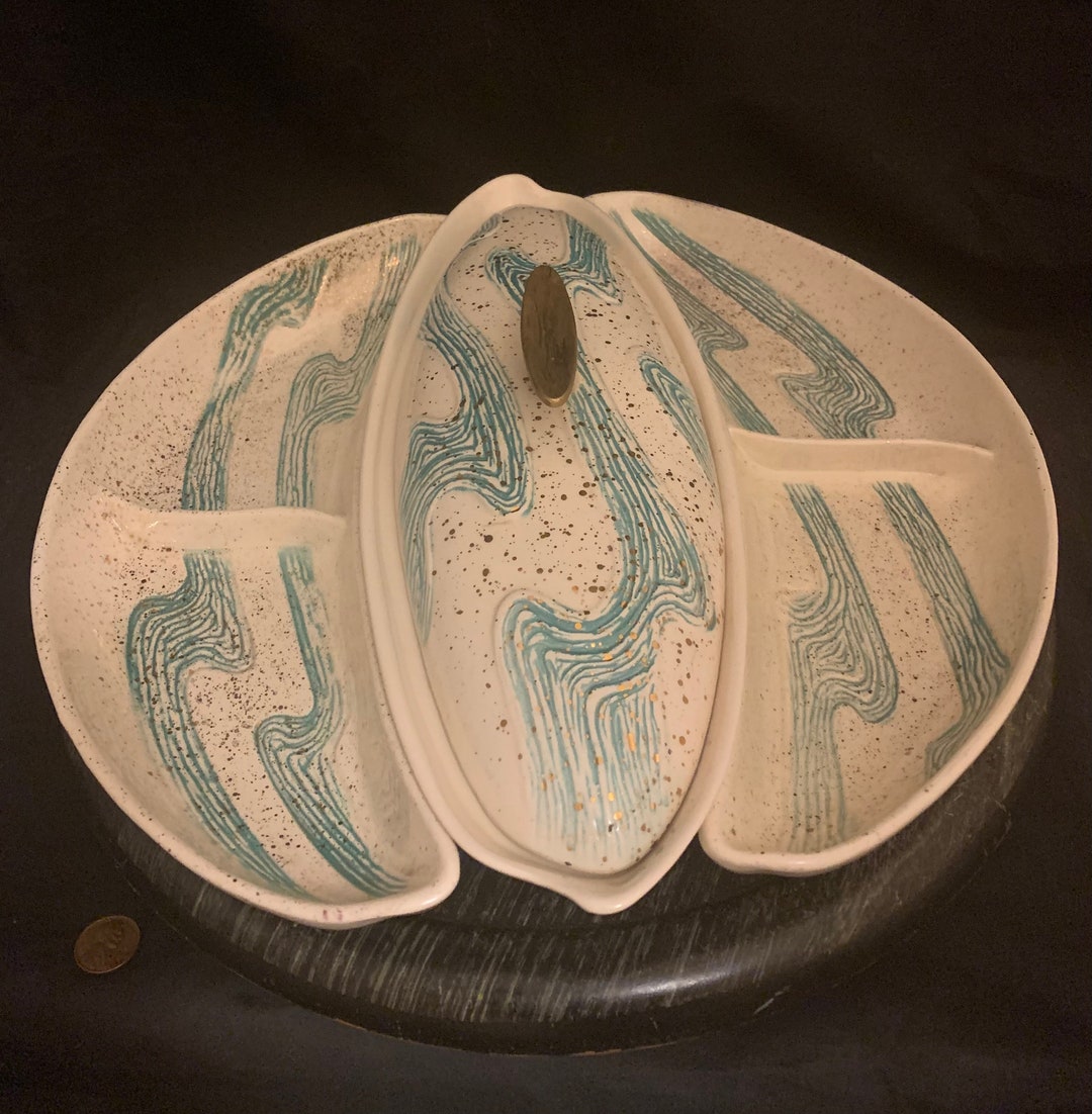 Mid-century Modern Atomic Lazy Susan Dish Set Turning Stand Turquoise ...
