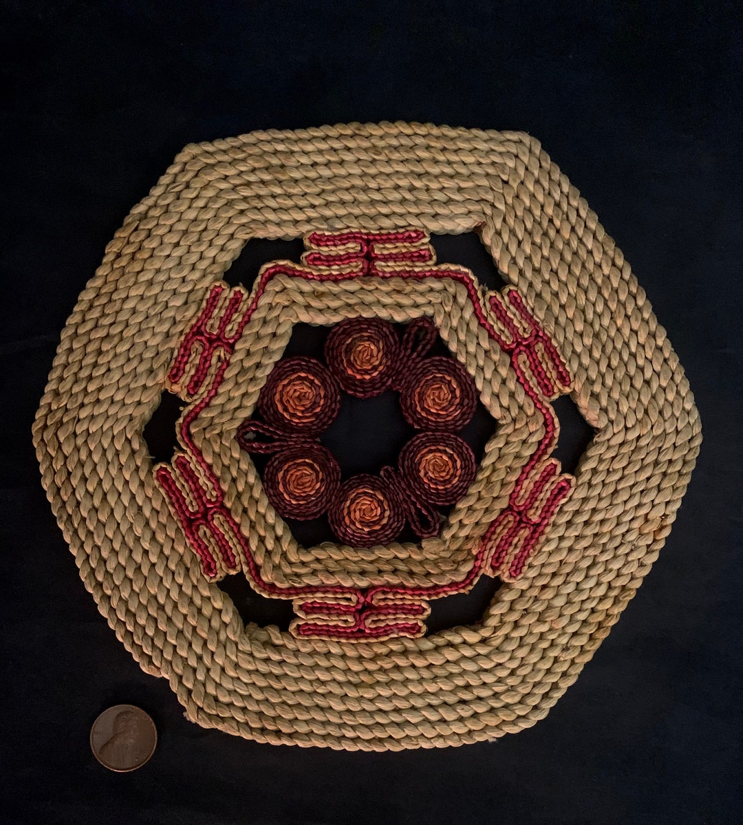 Vintage Raffia Straw Trivet Hexagon Geometric Seventies Style Kitchen ...
