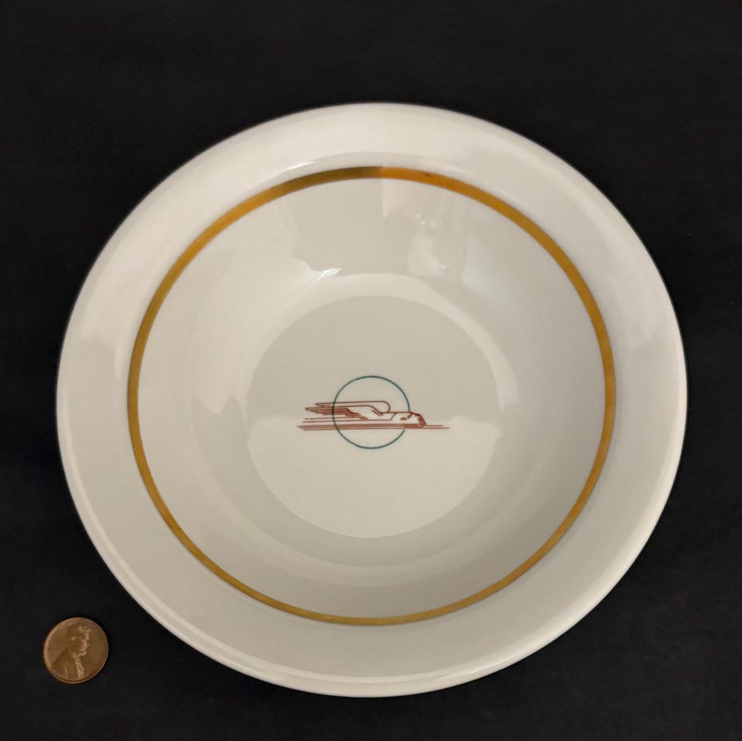 Vintage UPRR Sterling China Salad Bowl, Winged Streamliner, Gold Trim ...
