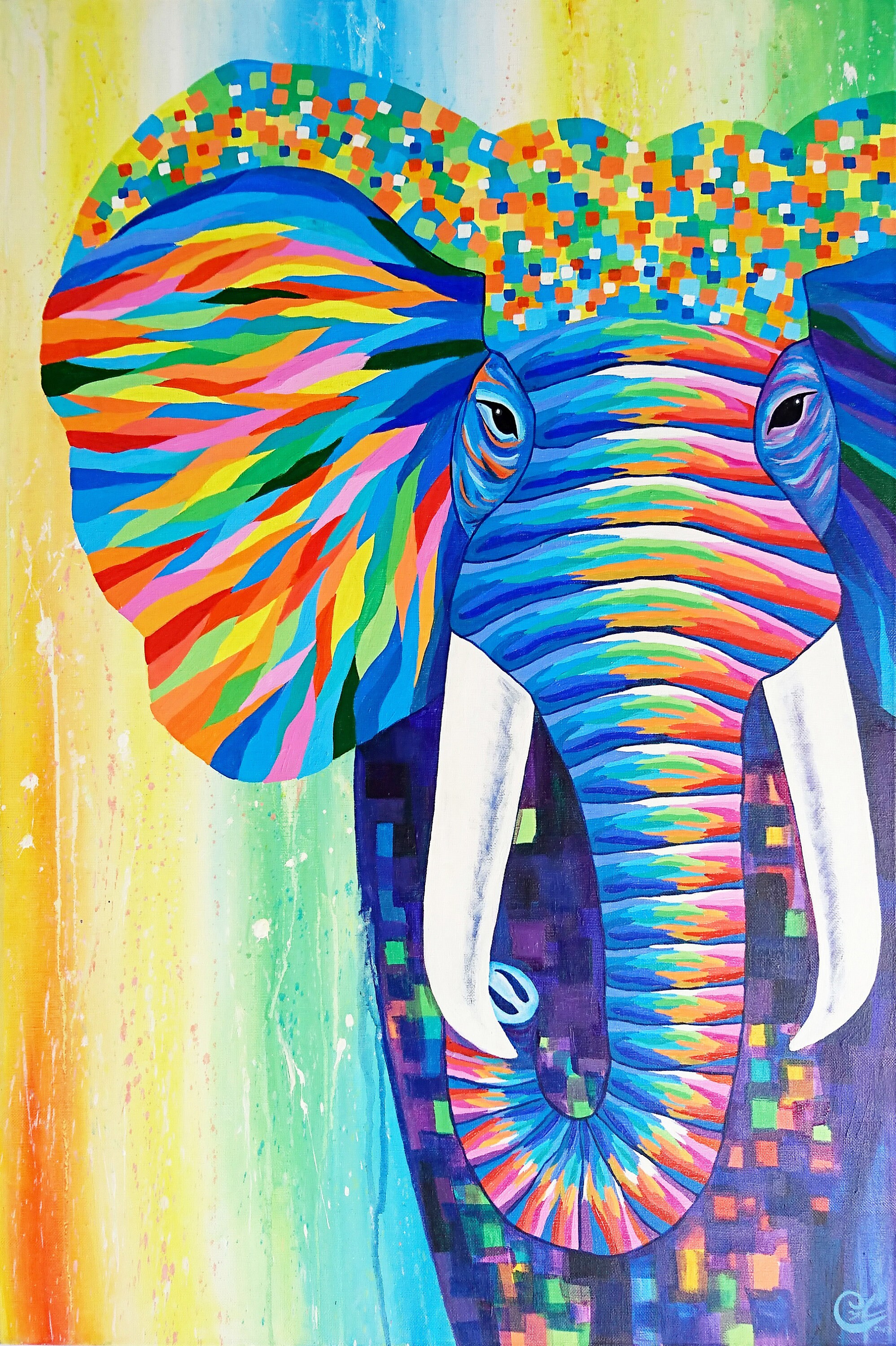 Original Elefant Acrylgemälde Wear A Rainbow Smile - Etsy.de