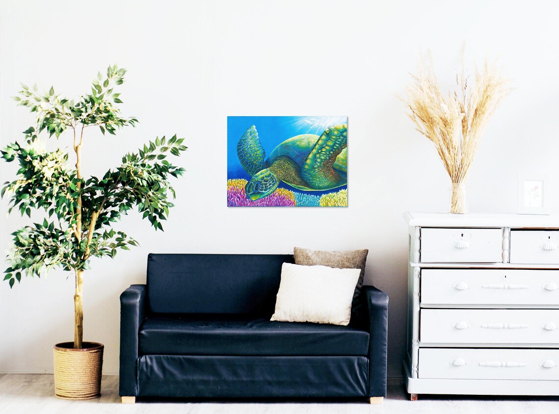 Sea Turtle Expressionism Painting Art Acrylic Original // - Etsy