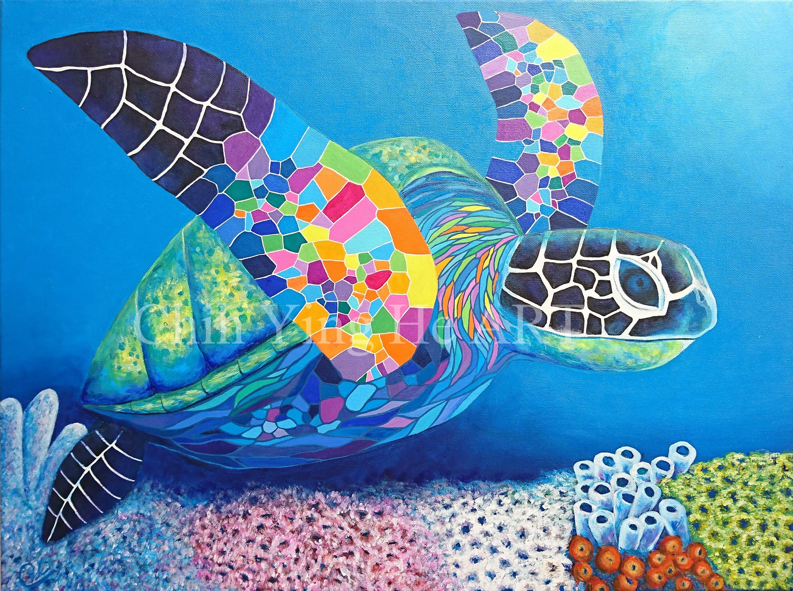 Sea Turtle Expressionism Painting Art Acrylic Original // | Etsy