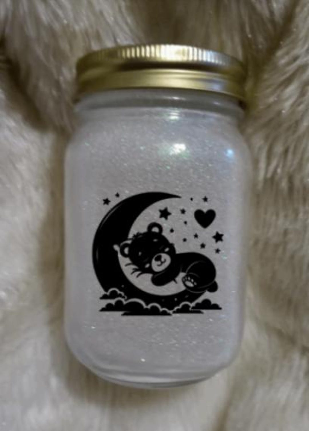 Sleeping Bear & Moon Lighted Jar/ Night Light/ Nursery/ Baby Shower - Etsy