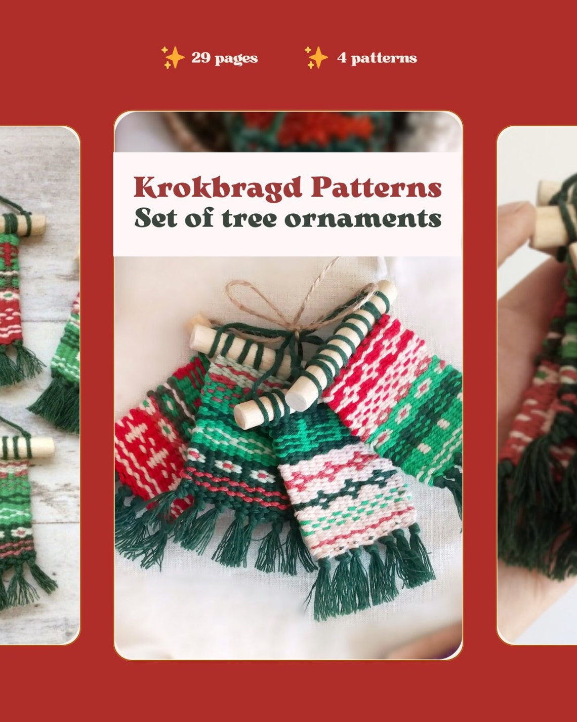 Krokbragd Christmas Patterns Grids Set of 4 Tree Ornaments for Frame ...