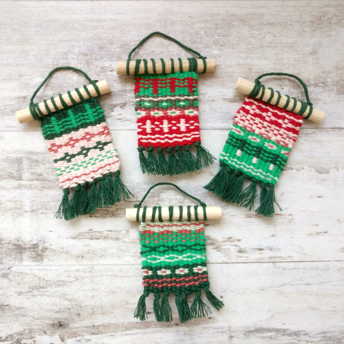 Krokbragd Christmas Patterns Grids Set of 4 Tree Ornaments for Frame ...