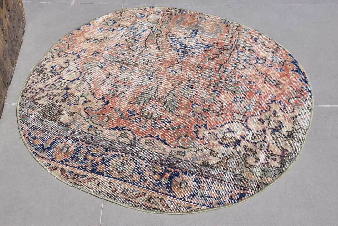 Turkish Small Rug, Round Rug, 3.2x3.2 Feet, Circle Rug, Oushak Rug ...