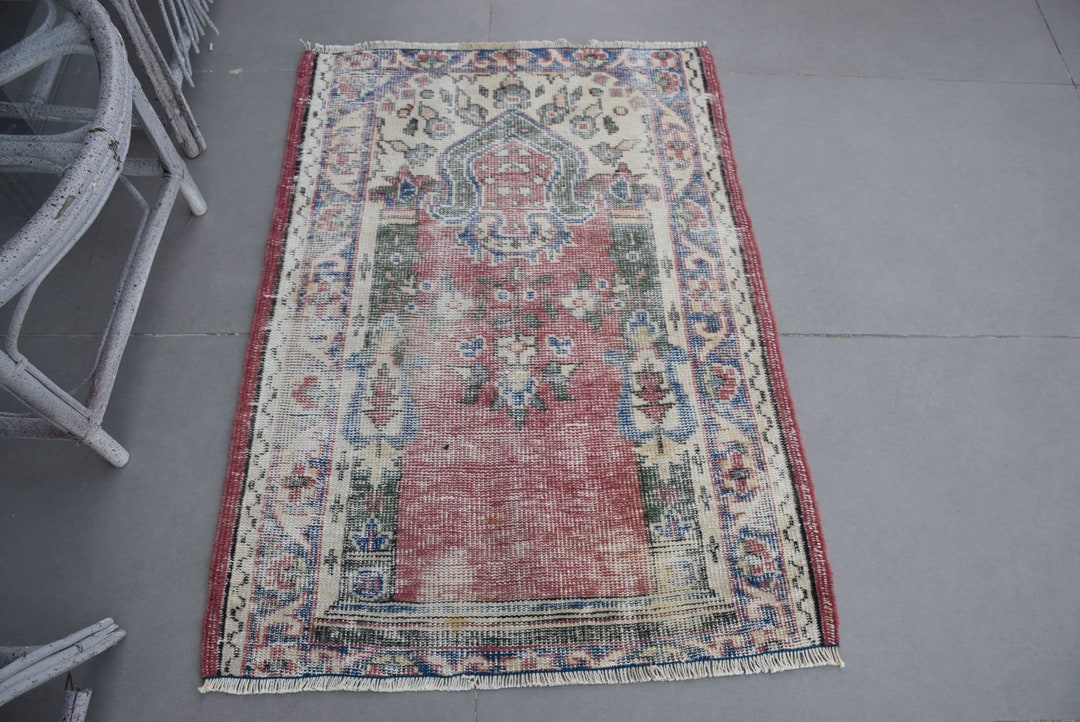 Tribal Nursery Rug, Vintage Rug, Red Kitchen Rugs, Antique Rug, 2.7x3.8 ...
