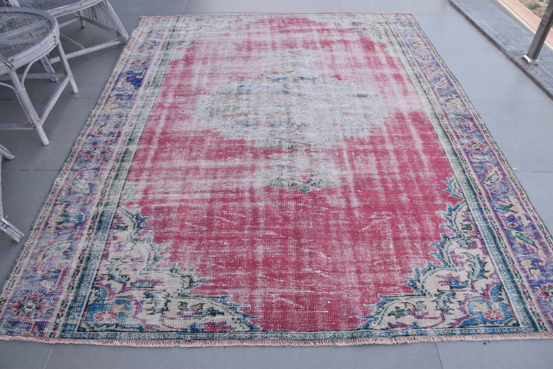 Vintage Rug, Large Rug, Turkish Rug, Oushak Rug, 80x100 Inches Blue Rug ...