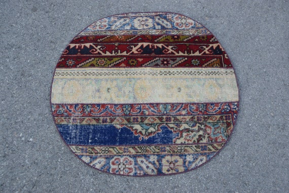 Circle Rug Turkish Rug 3x3 feet Small Rug Vintage Rug | Etsy