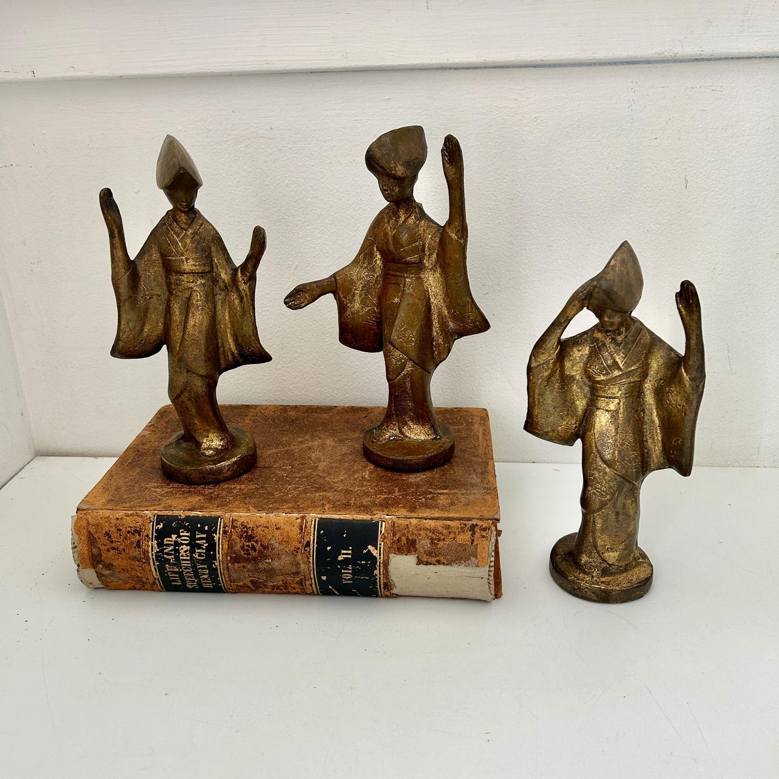 Set of 3 Vintage Mid-century Cast Iron Bronze Japanese Geisha Girls ...