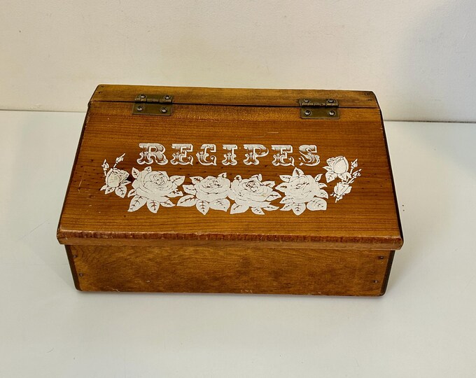 Vintage Midcentury Wood Recipe Box | Double Wide | Hinged Slanted Lid ...