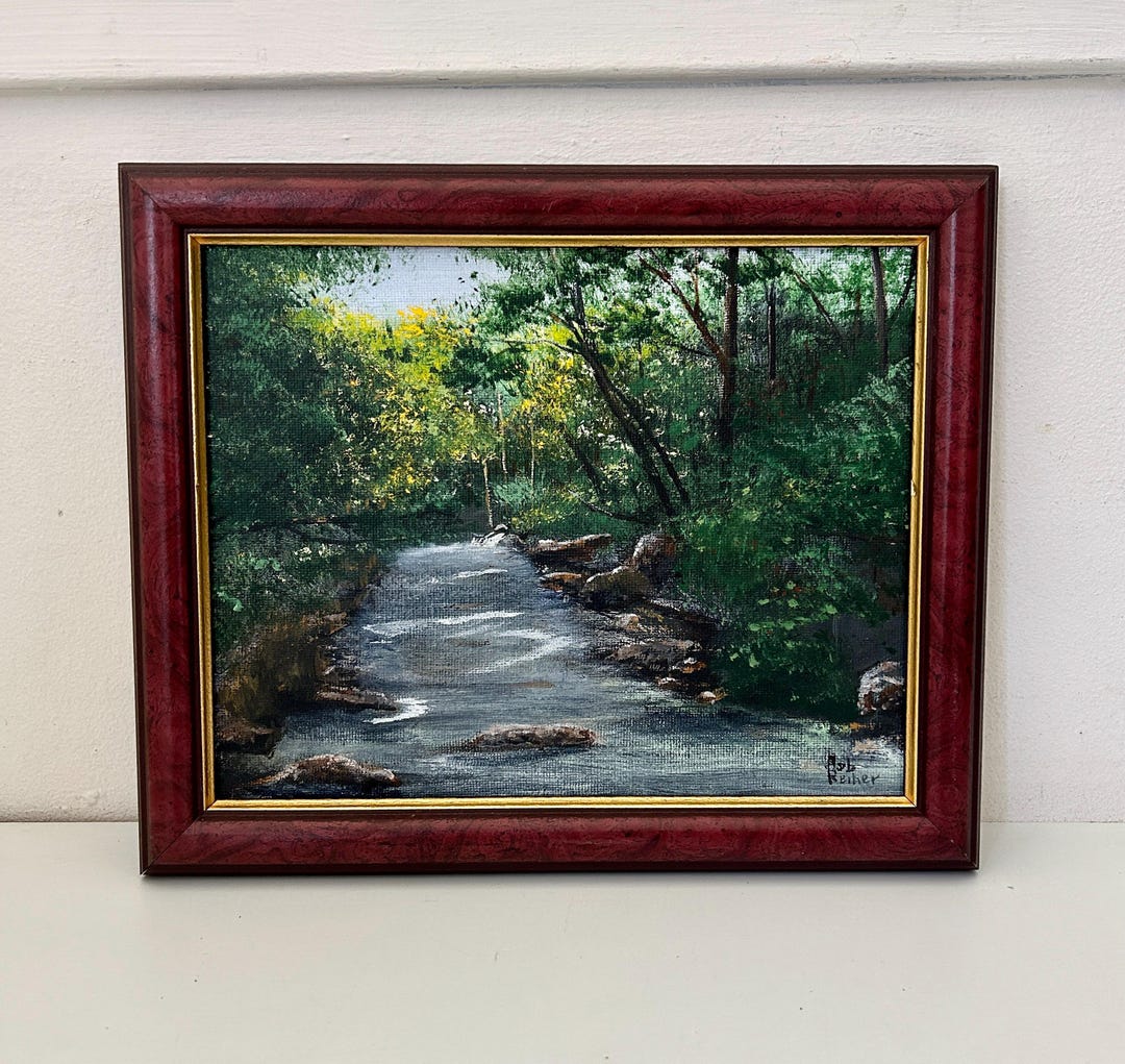 Vintage Original Wood Framed Forest Landscape Painting | 12" X 9.75 ...