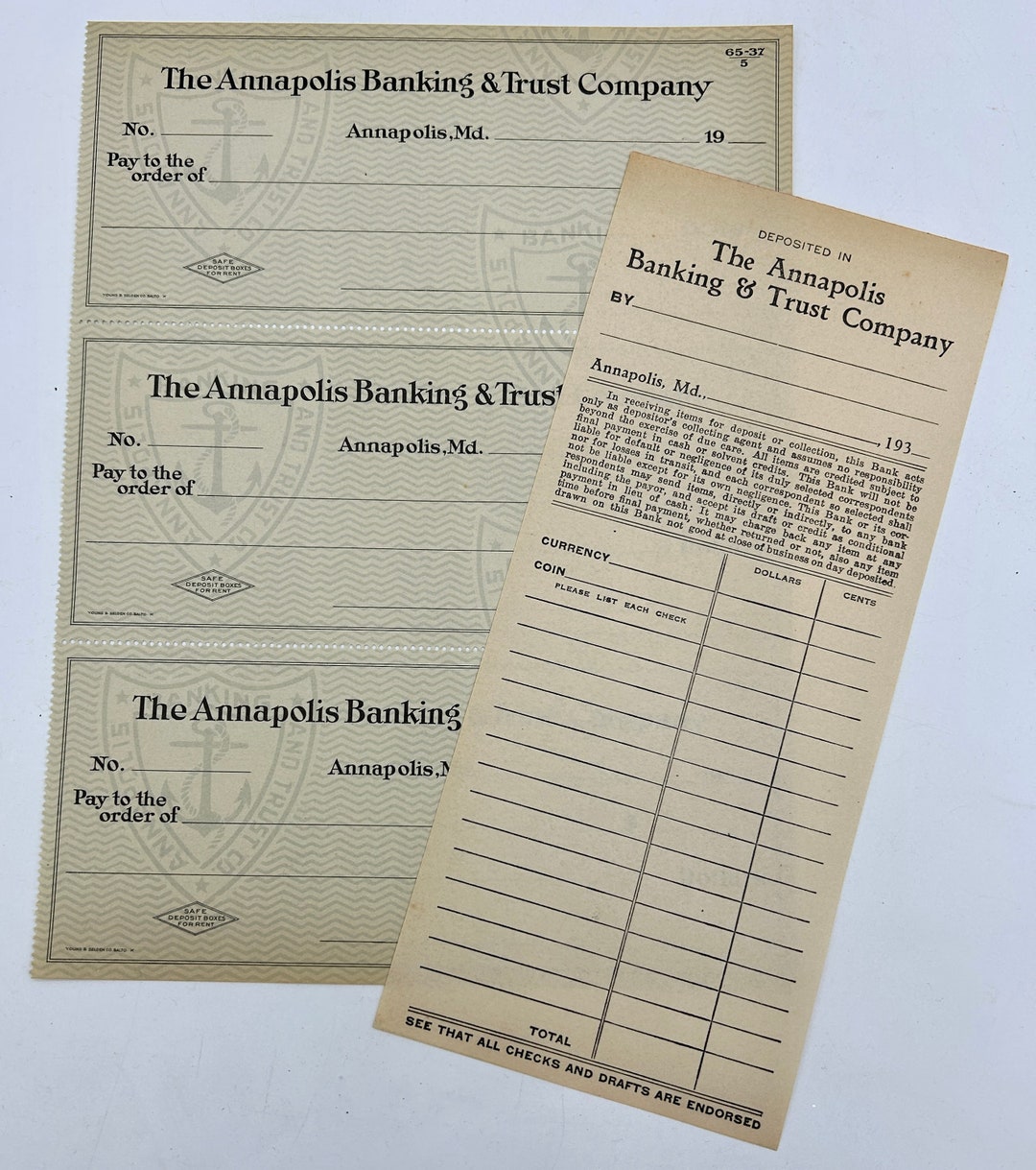 Vintage 1930s Blank Bank Business Checks Sheet of 3 + Deposit Slip ...