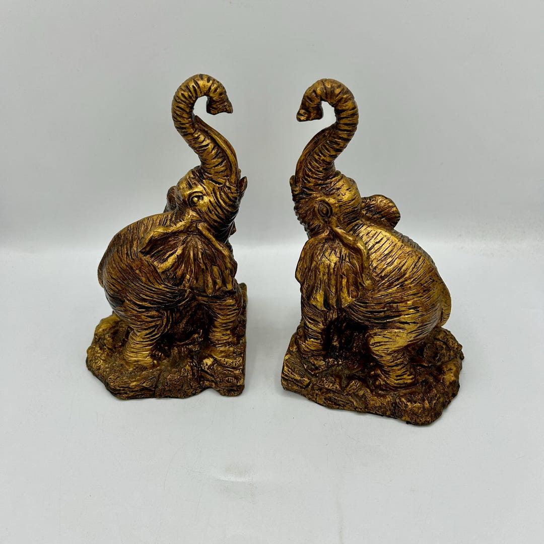 Pair of Vintage Elephant Bookends Bronze Brass Finish Library or Office ...