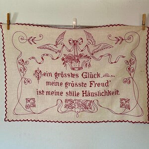 Vintage German Redwork Domestic Life Motto Linen Wall Hanging | 30x20 ...