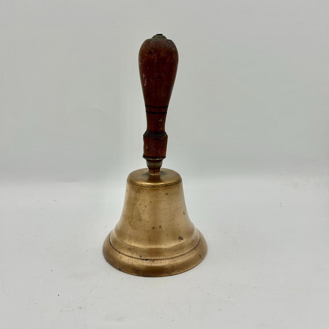 Vintage Brass No. 4 Handheld School Bell With Wood Handle | Patina | 7. ...