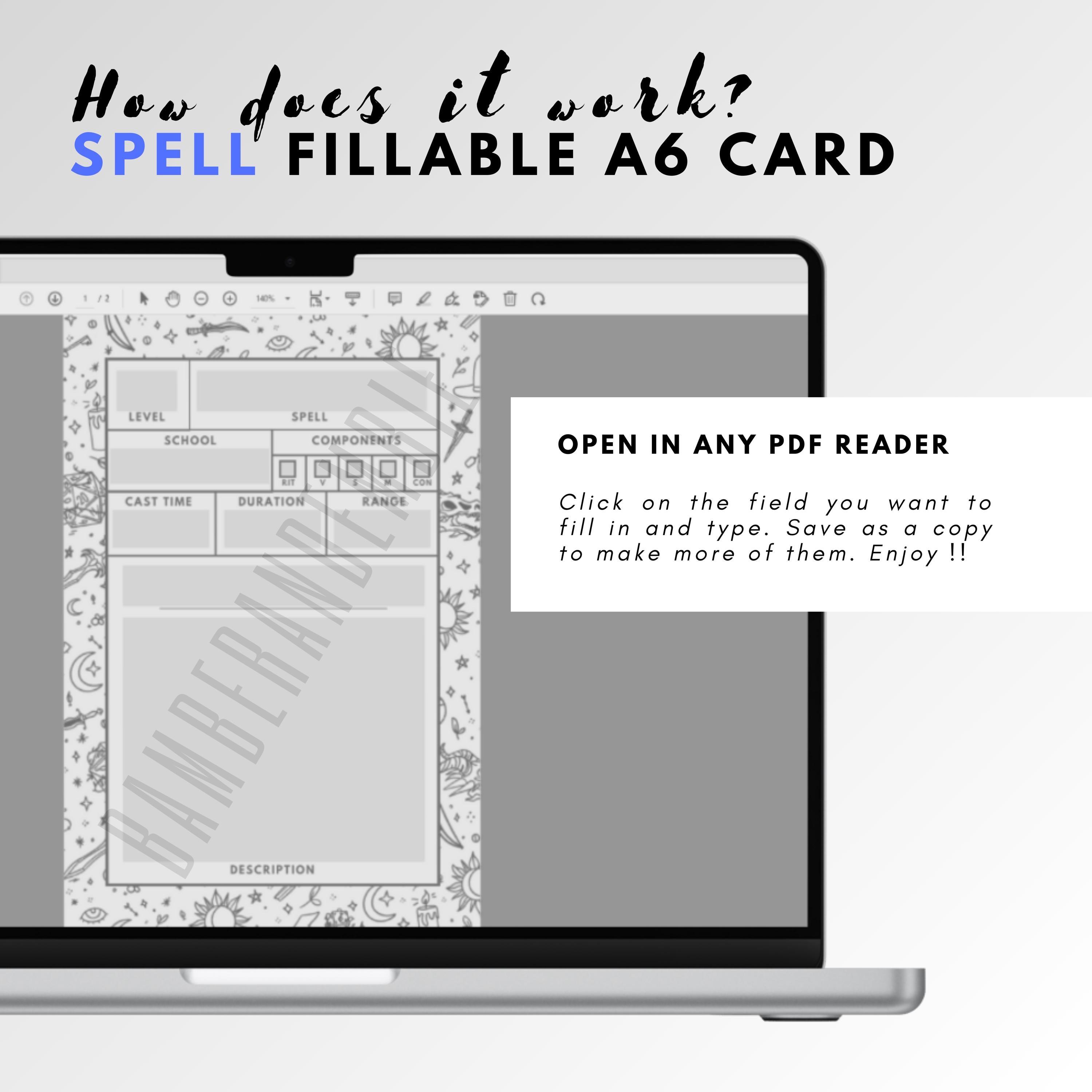 Black and White Spell Cards: Fillable D&D 5e Template (digital Download ...