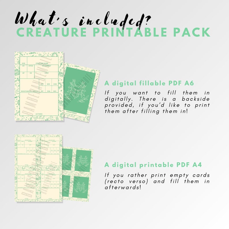 Fillable Custom Creature Cards // RPG Digital Download // Dungeons and ...