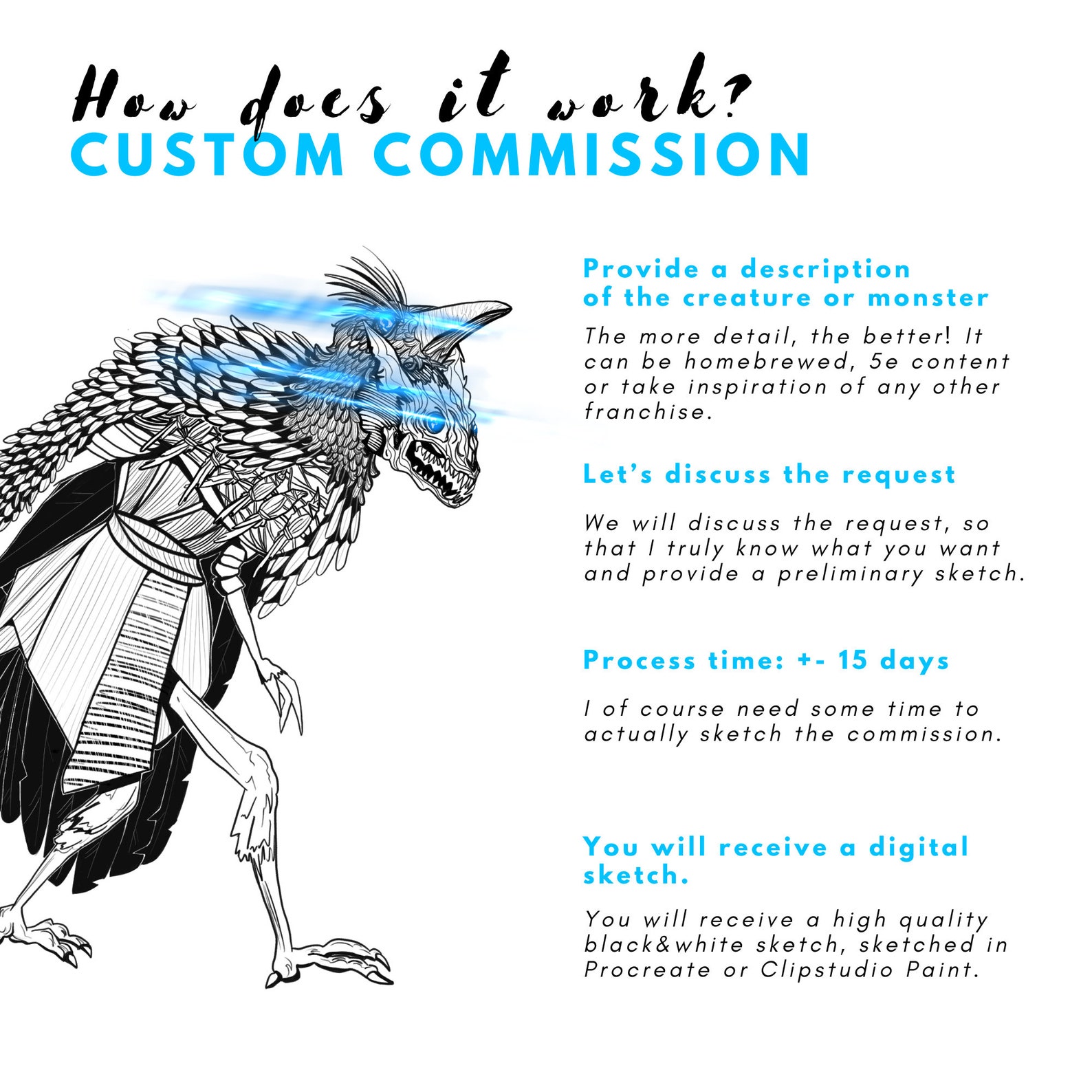 Custom D&D Monster Sketch Art: Full Body Creature Commission Lineart ...
