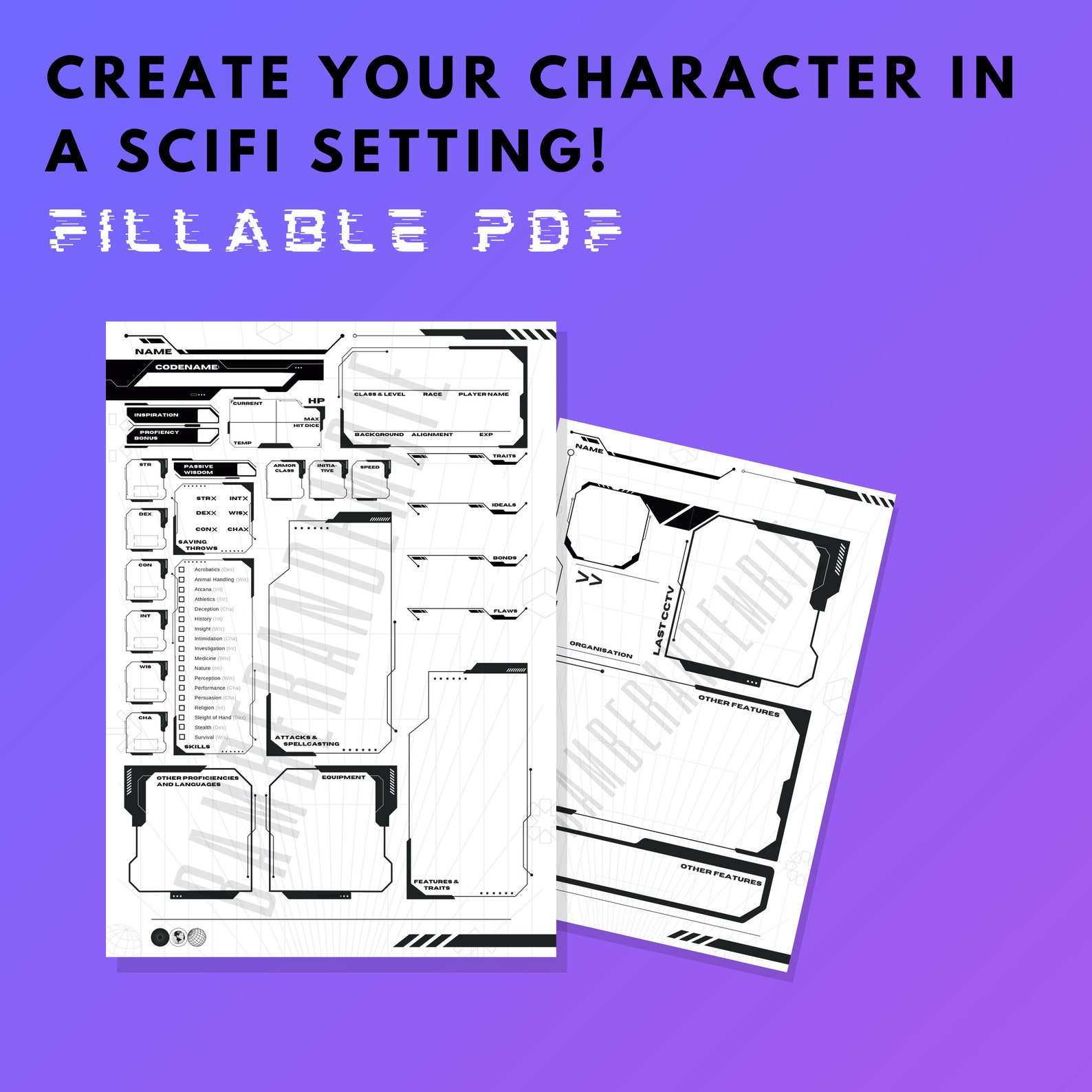 Cyberpunk D&D 5e Fillable Character Sheet: Sci-fi Futuristic Theme ...