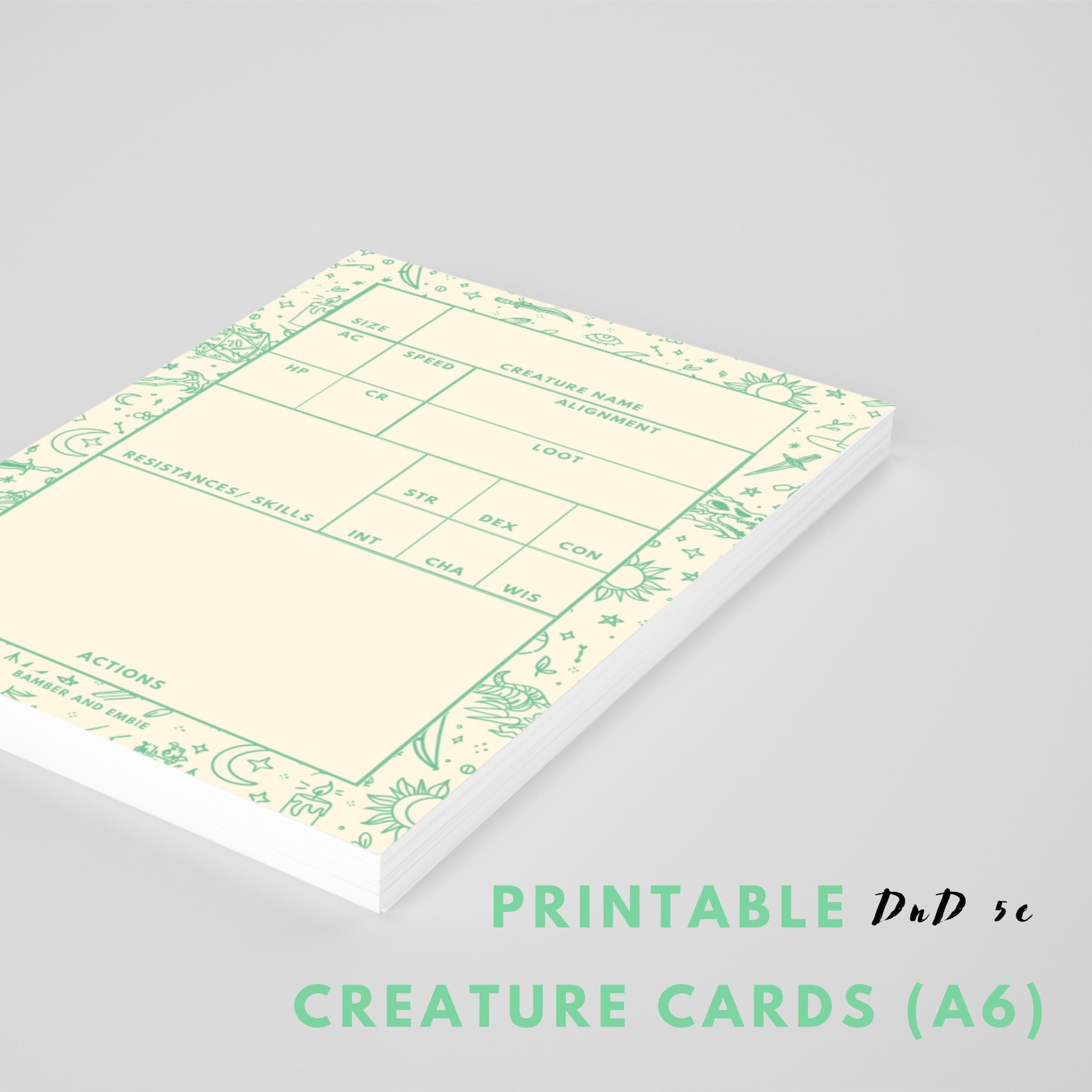 Fillable Custom Creature Cards // RPG Digital Download // Dungeons and ...