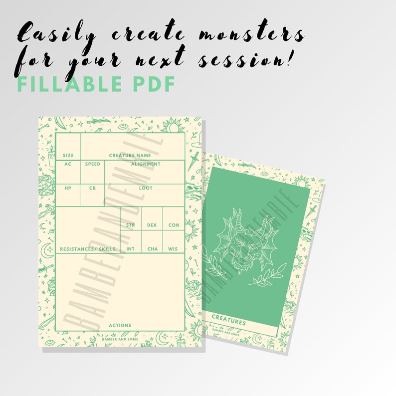 Fillable Custom Creature Cards // RPG Digital Download // Dungeons and ...