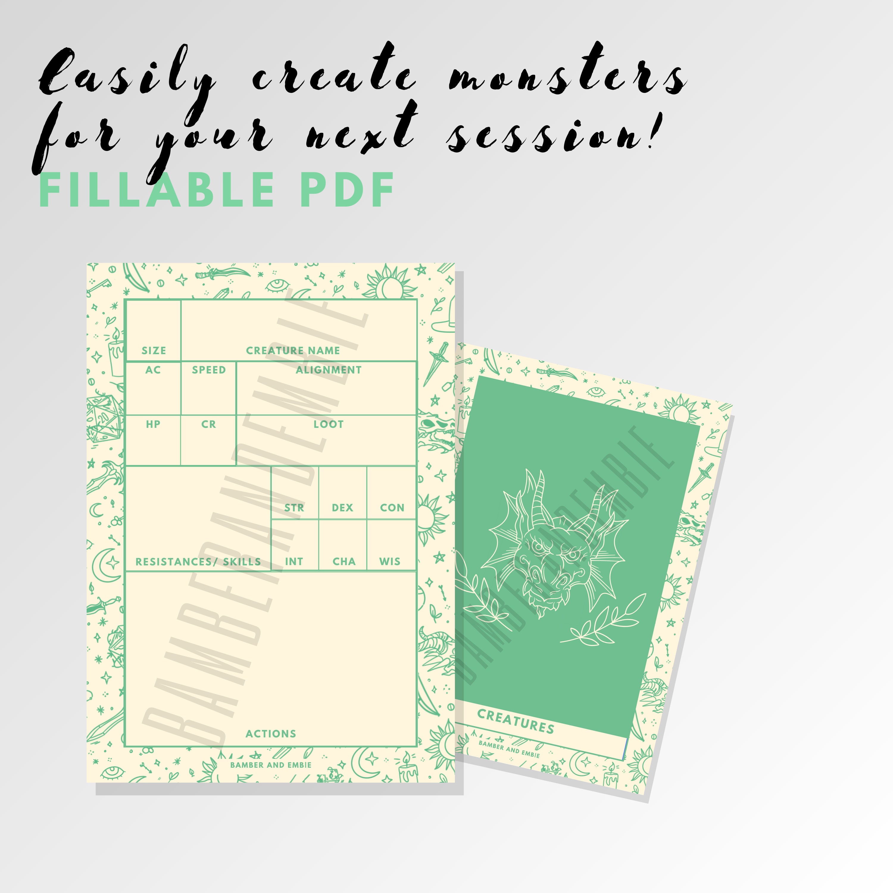 Fillable Custom Creature Cards // RPG Digital Download // Dungeons and ...