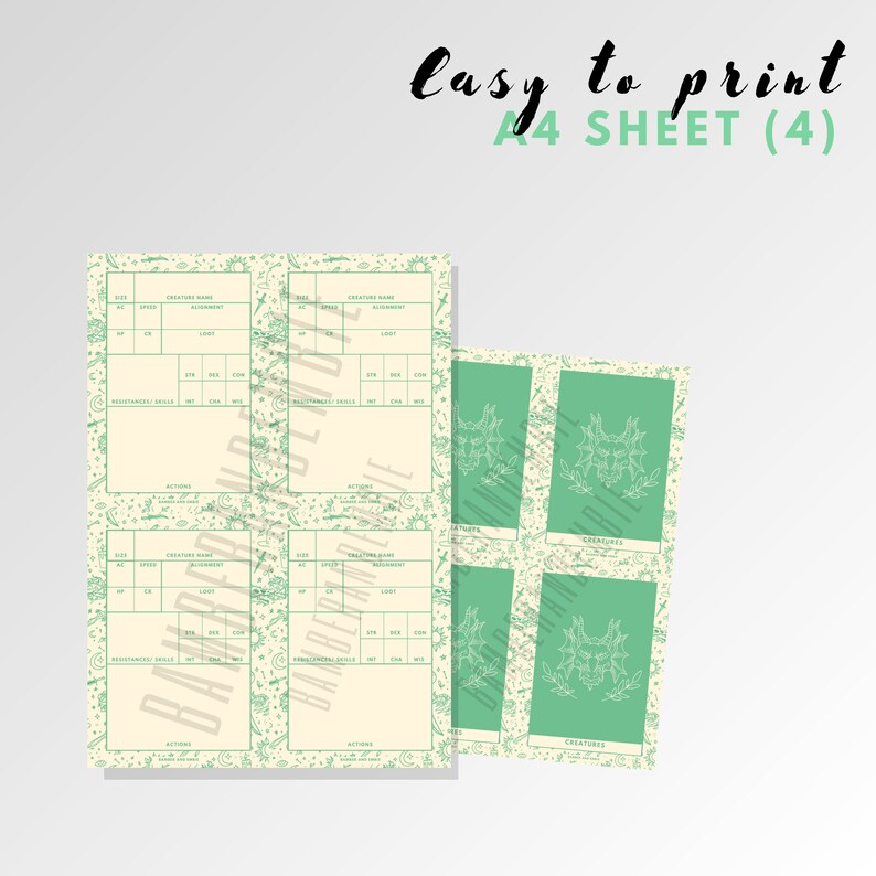 Fillable Custom Creature Cards // RPG Digital Download // Dungeons and ...