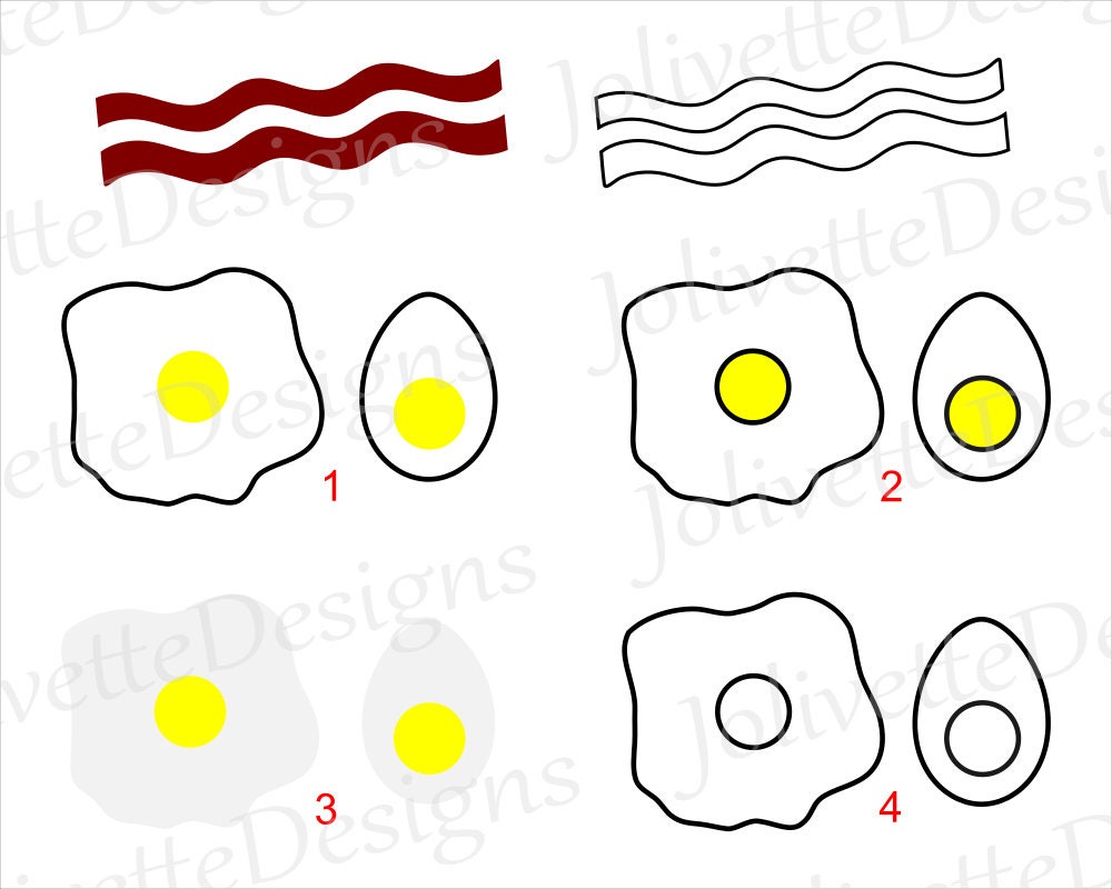 Bacon and Eggs Fried Boiled Breakfast Clip Art Clipart | Etsy