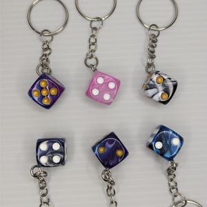 Handmade Dice Keychain, Single D6 Die Keyring, Swirl, Marbled, Casino ...