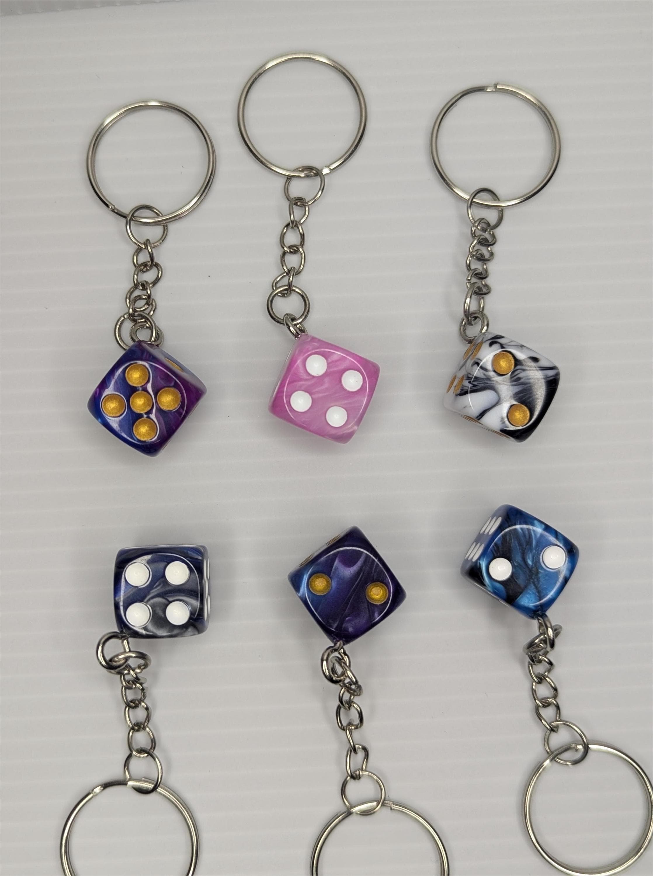 Handmade Dice Keychain, Single D6 Die Keyring, Swirl, Marbled, Casino ...