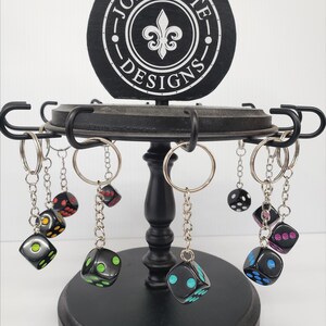 Handmade Dice Keychain, Single D6 Die Keyring, Black, Black & Colorful ...