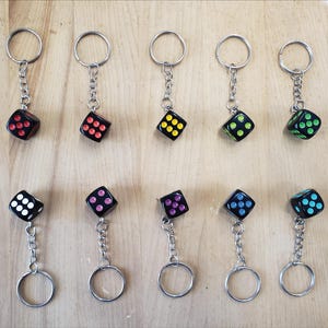 Handmade Dice Keychain, Single D6 Die Keyring, Black, Black & Colorful ...