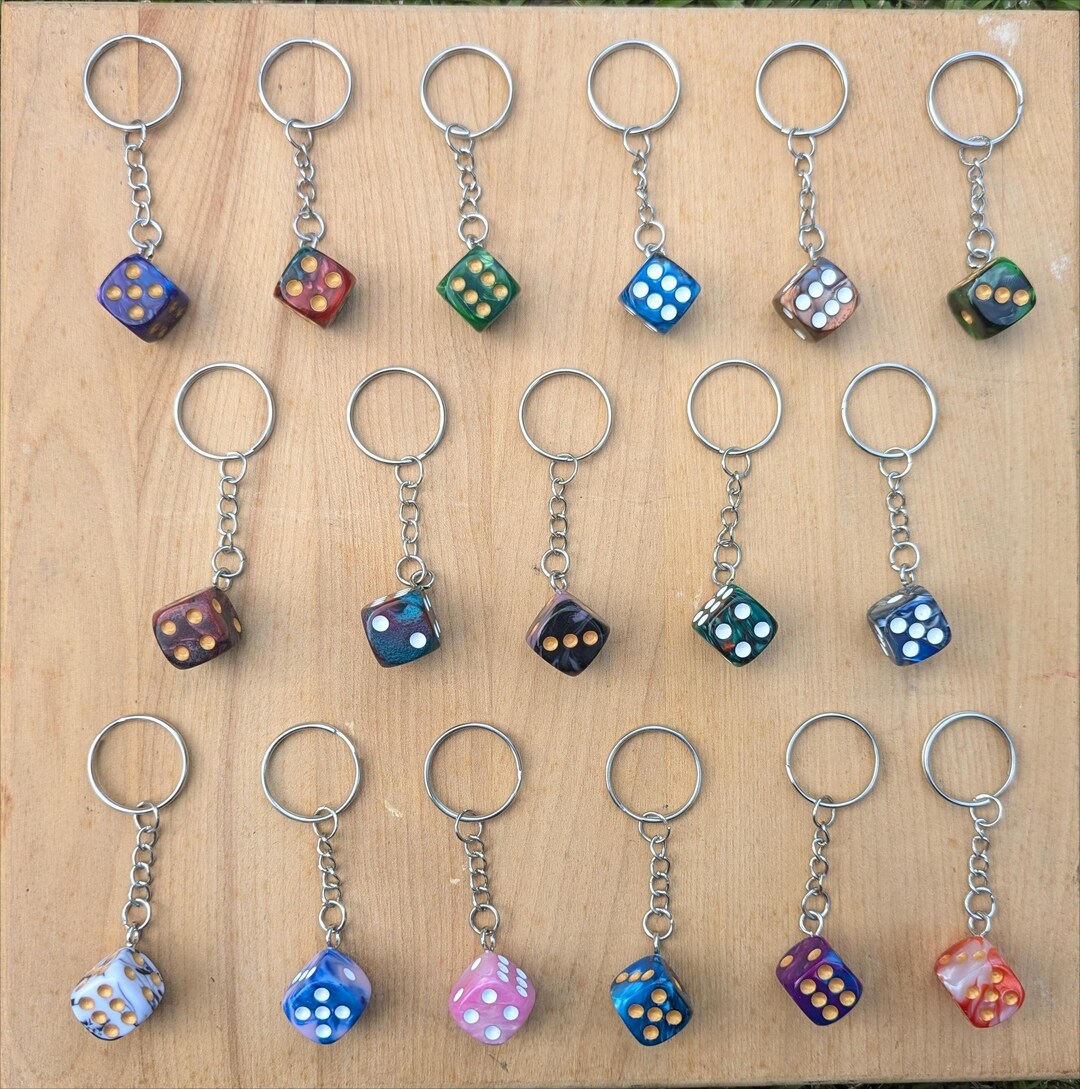 Handmade Dice Keychain, Single D6 Die Keyring, Swirl, Marbled, Casino ...