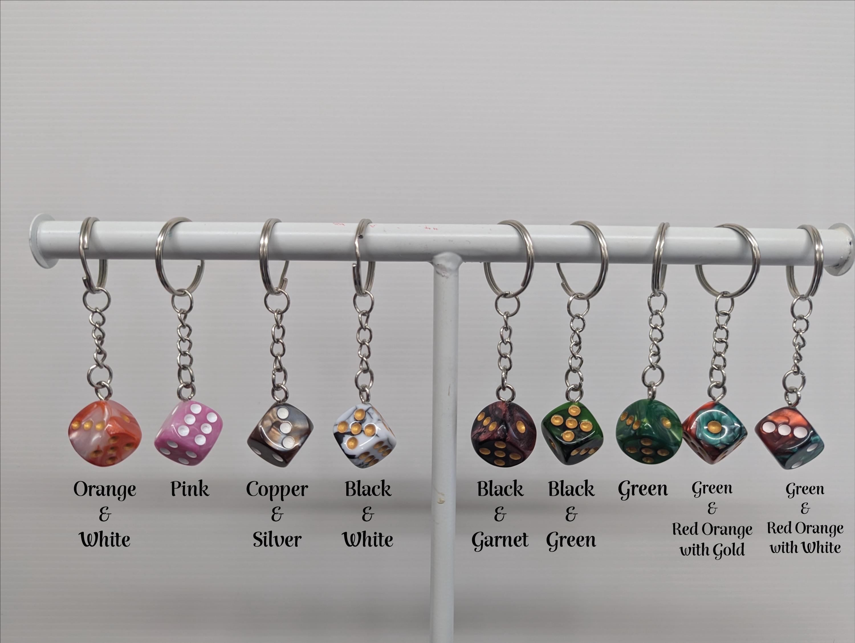 Handmade Dice Keychain, Single D6 Die Keyring, Swirl, Marbled, Casino ...