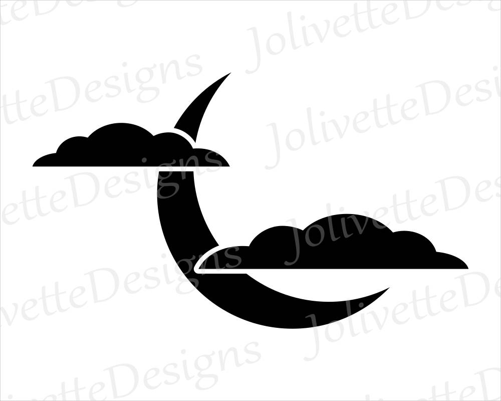 Crescent Moon Cloud Clouds Night Sky Clip Art Clipart - Etsy