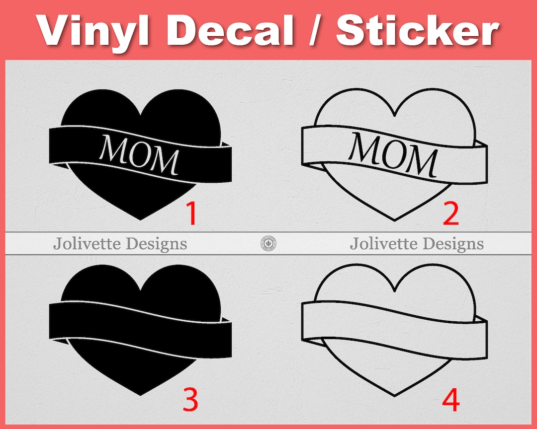 Heart, Banner, Mom, Mothers Day, Love, Decal, Car Decal, Laptop Decal ...
