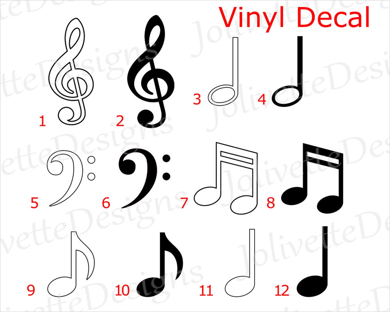 Music Notes Note Treble Clef Bass Quarter Eighth Half | Etsy