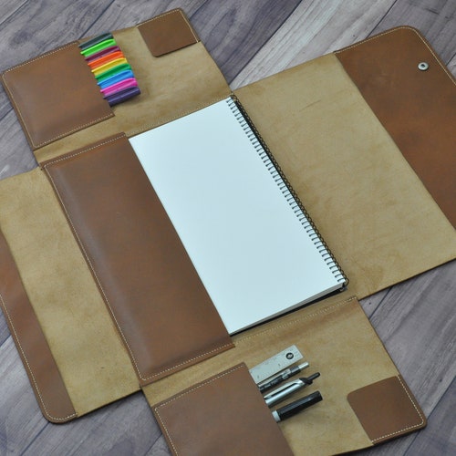 Leather Sketchpad Holder Pen Pencil Case Refillable - Etsy