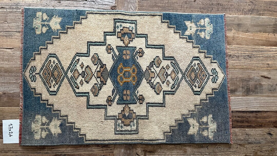 1’7 X 2’6 Antique Turkish Taspinar Rug Muted Midnight Blue, Beige ...