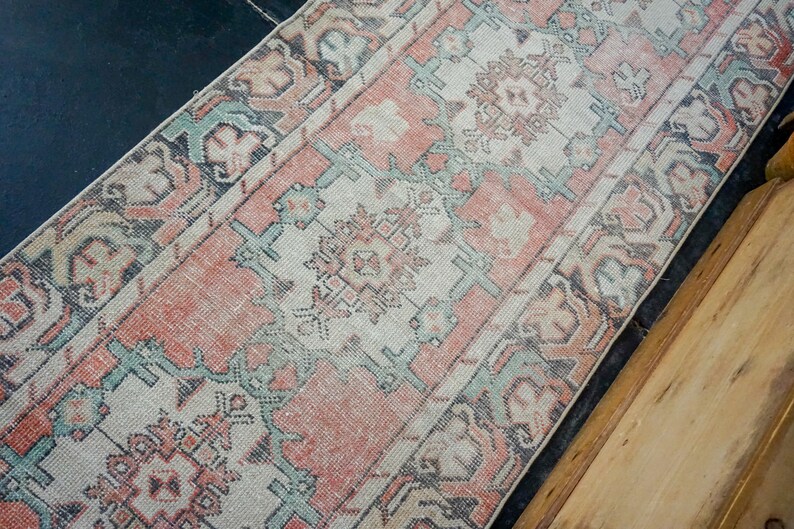 3 X 103 Vintage Turkish Runner Muted Coral Red Charcoal and - Etsy