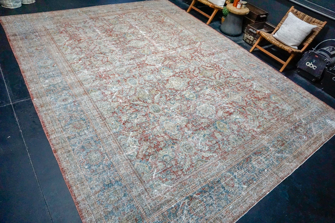 10’8 X 13’8 Classic Antique Rug Muted Denim Blue & Red SB - Etsy