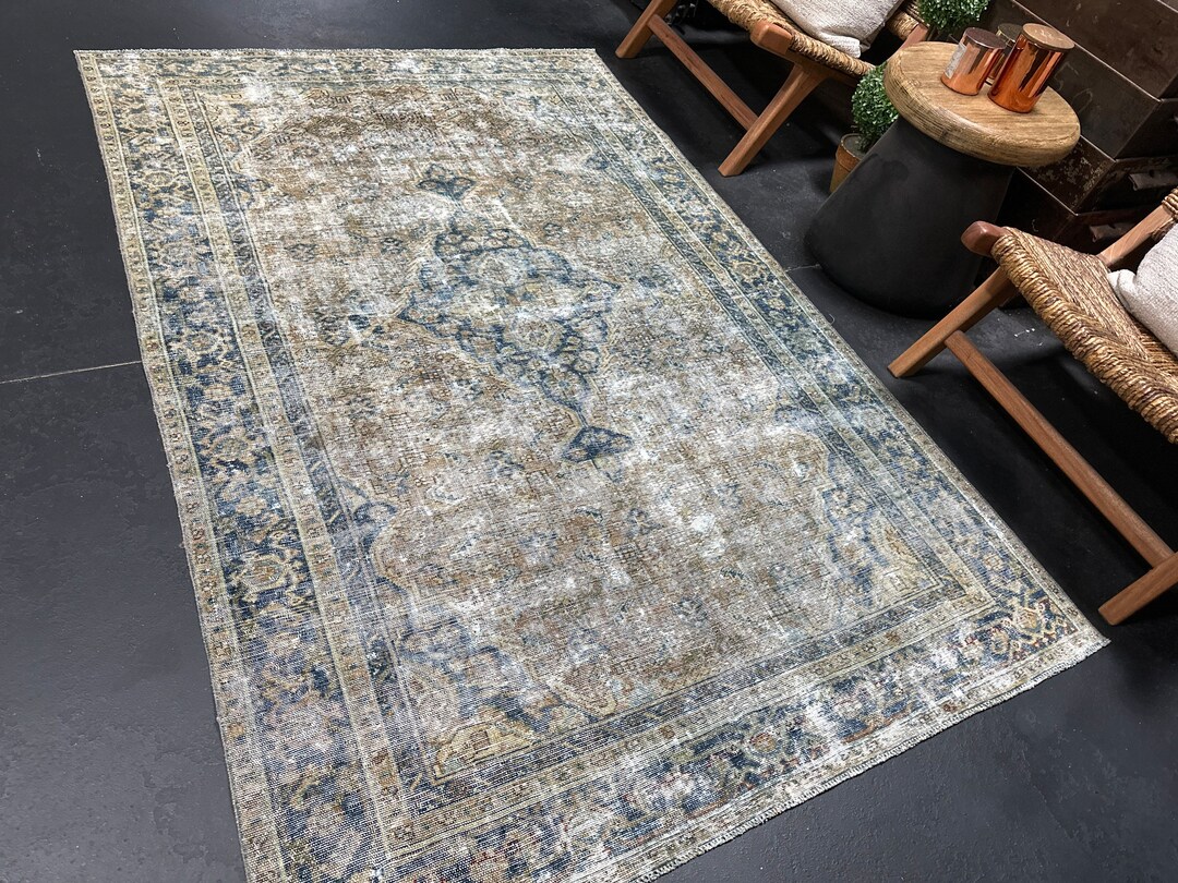4’5 X 6’8 Classic Antique Rug Muted Indigo Blue, Camel & Gray - Etsy