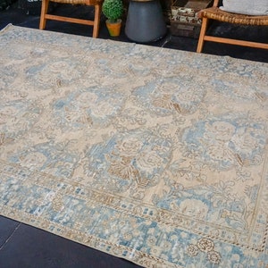 7’ X 10’1 Classic Vintage Rug Muted Blue + Blush-beige Carpet - Etsy