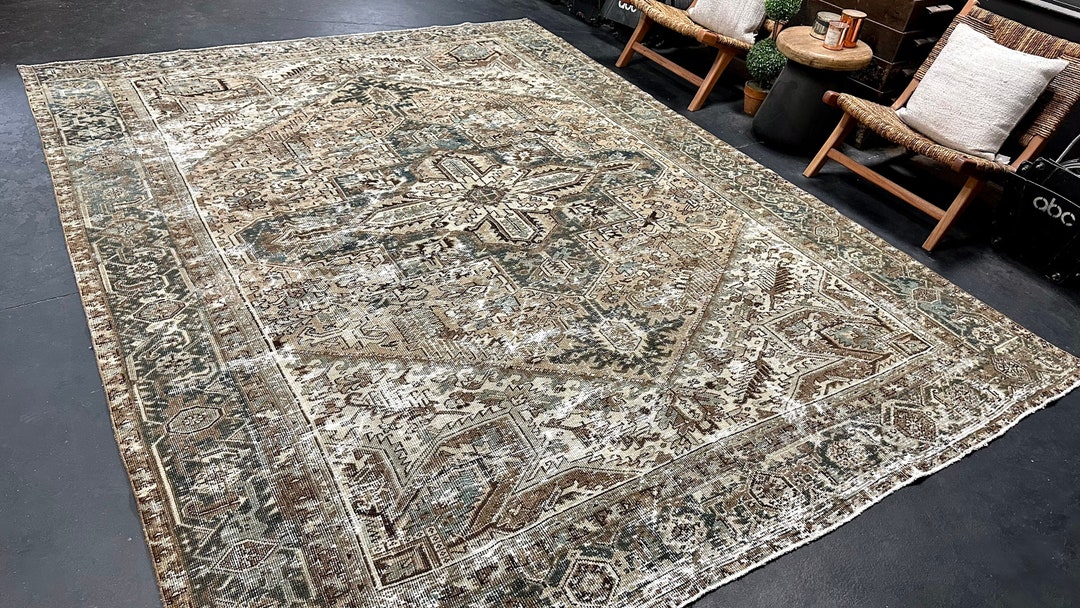 89 X 115 Classic Vintage Rug Muted Steel Blue Tan & Brown - Etsy